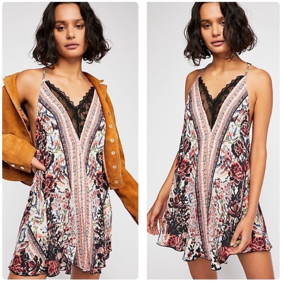 Free People | Dresses | Free People Laced Floral Love Bird Mini Dress ...